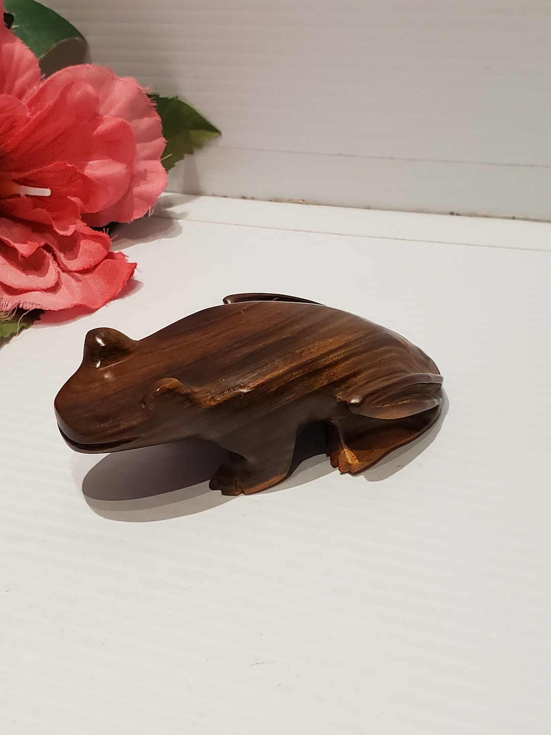 Vintage Hand Carved Wood Frog Figurine, Frog Decor, Frog Giftware, Frog ...