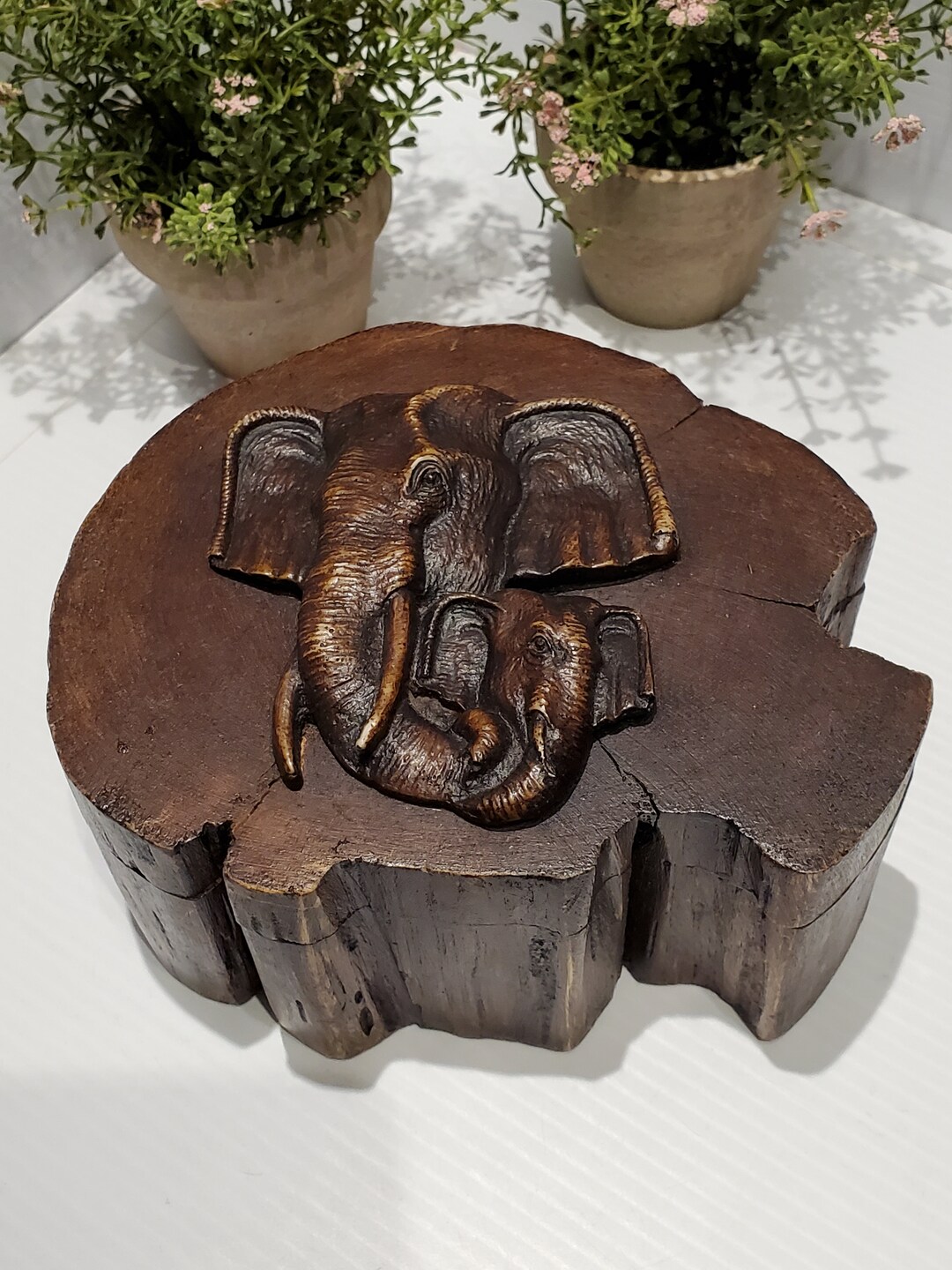 Vintage Hand Carved Elephant Box, Decorative Slide Top Elephant Box ...