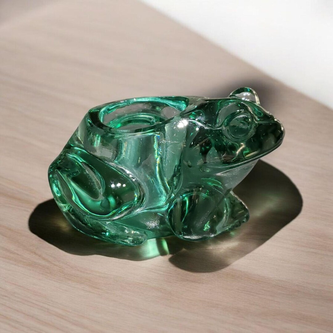 Vintage Indiana Glass Green Frog Tealight Holder, Frog Decor, Frog ...