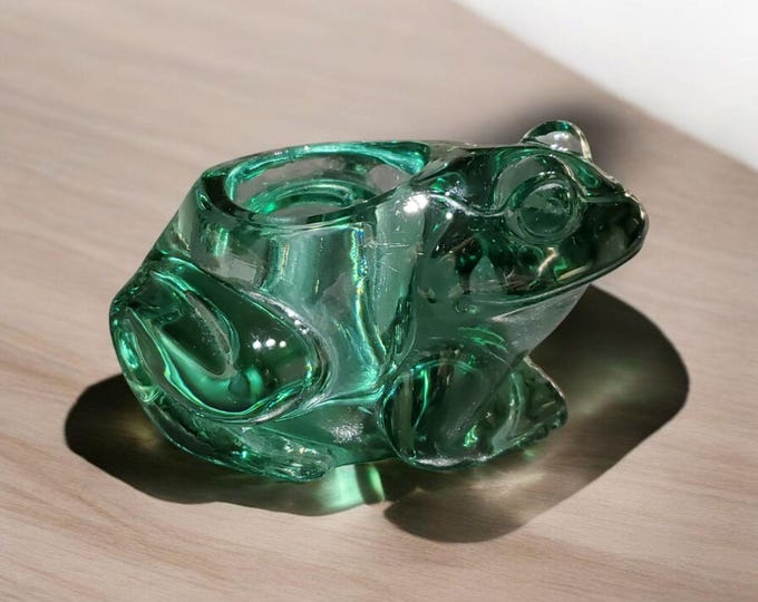 Vintage Indiana Glass Green Frog Tealight Holder, Frog Decor, Frog ...