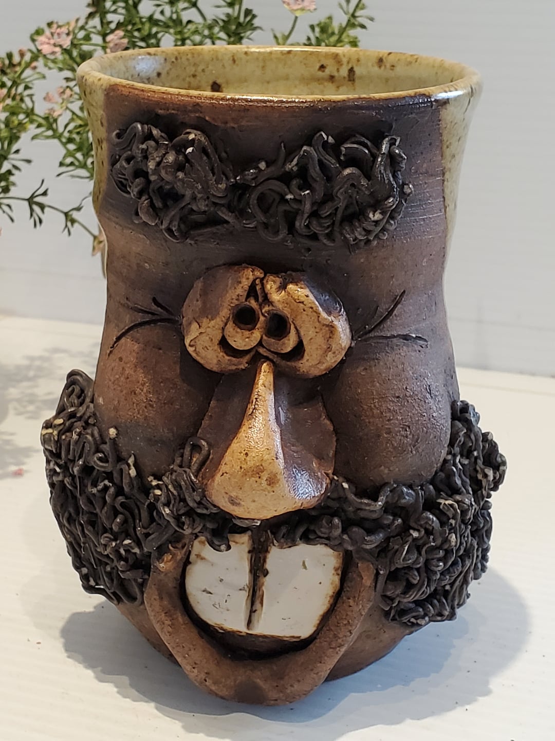 Vintage Pottery Moustache Face Mug, 3D Face Mug, Artisan Mug, Handmade ...