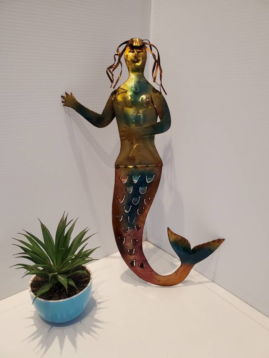 Vintage Brass Copper Mermaid Sculpture Wall Decor, Mermaid Wall Hanging ...