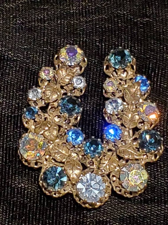 Vintage Triad Aurora Borealis Blue Rhinestone Brooch,… - Gem