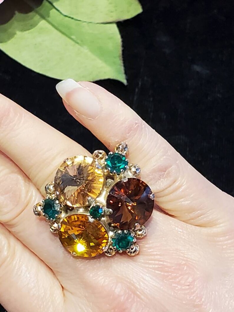 Vintage Monnaluna Italy Crystal Cluster Ring Size 7 Statement - Etsy