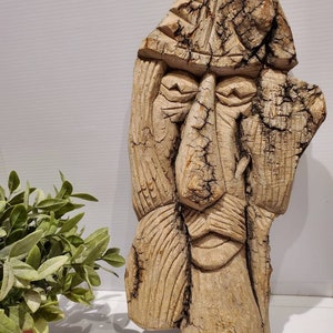 Vintage Hand Carved Wooden Face Wall Hanging, Rustic Weathered Carved ...