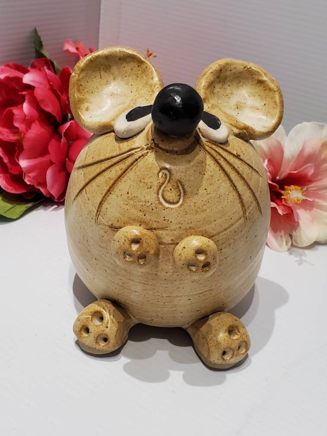 Vintage Anthropomorphic Pottery Mouse Coin Bank, Handmade Mouse Bank ...