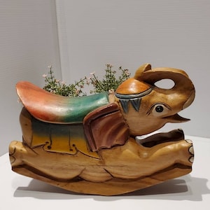 Vintage Wooden Indonesian Elephant Rocker, Hand Carved Elephant Statue ...