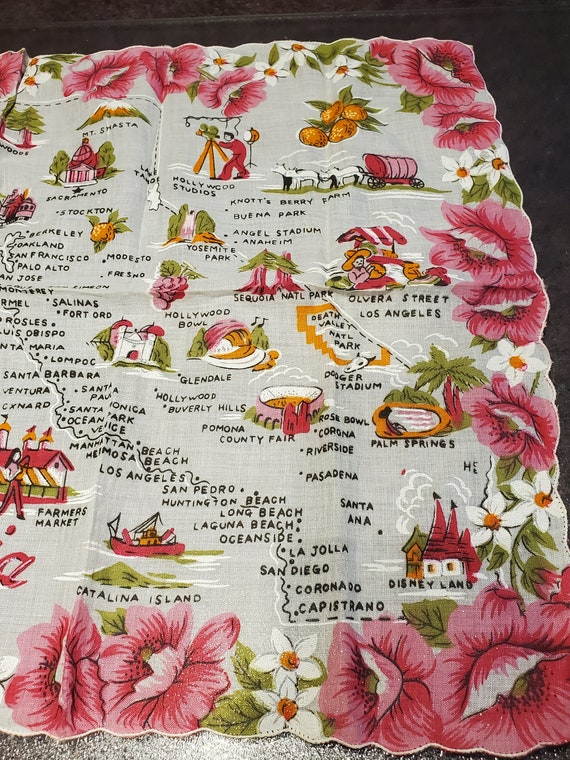 Vintage California Map Souvenir Handkerchief, Califor… - Gem
