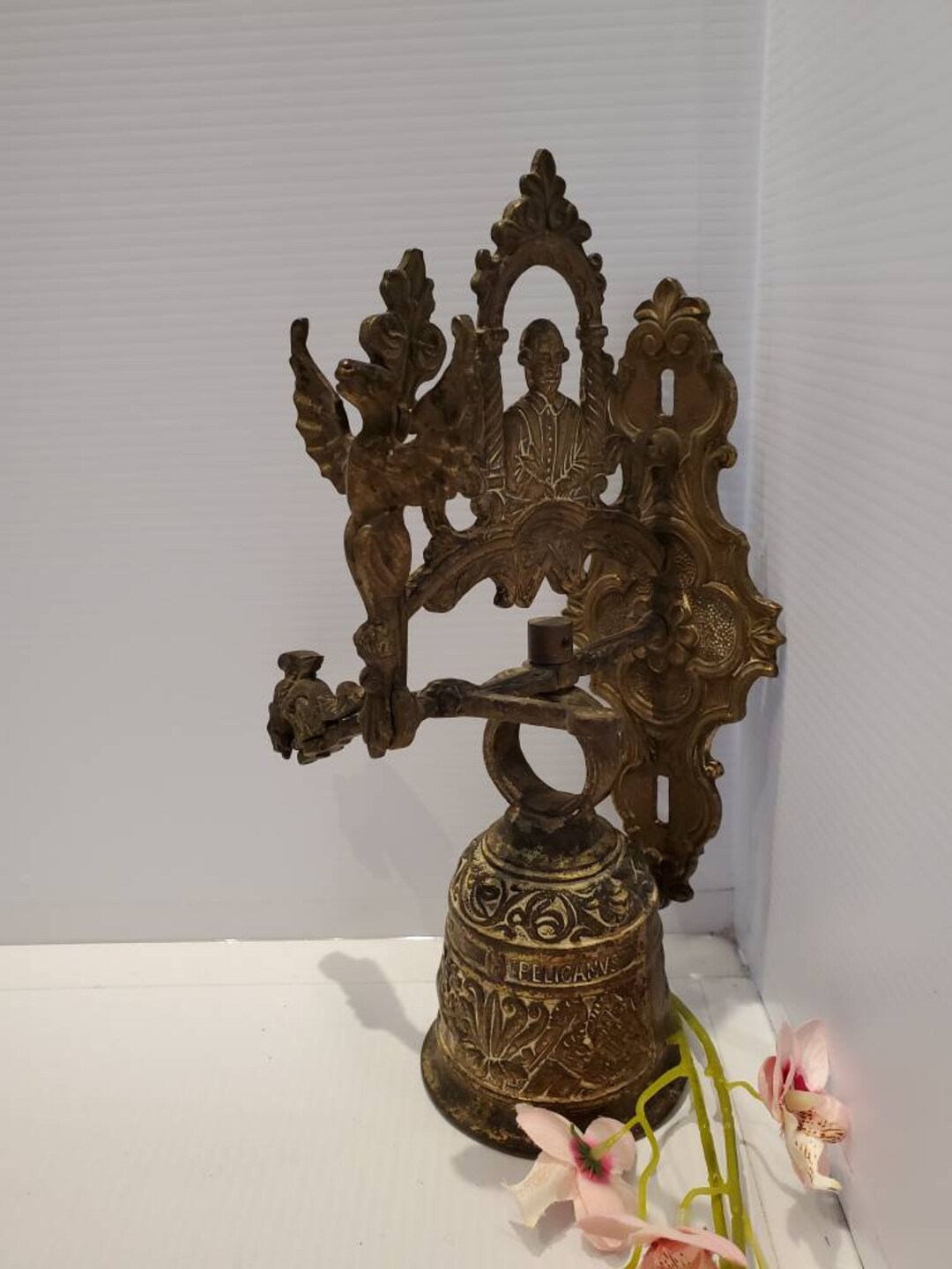 Antique English Brass Monastery Shop Bell, Goth Gargoyle Brass Wall ...