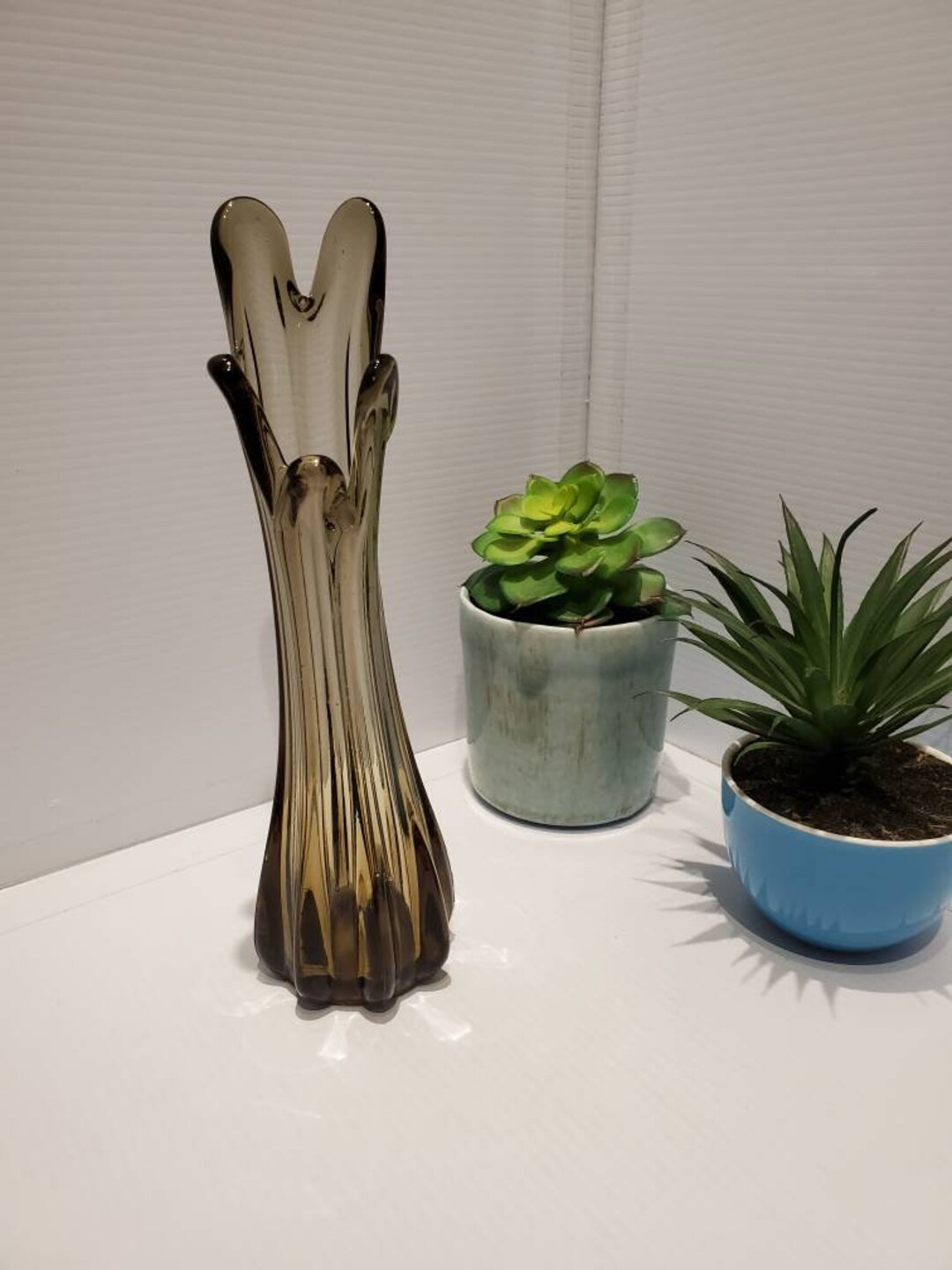 Vintage Roc Mid Century 10 Fingered Stretch Vase Ribbed - Etsy