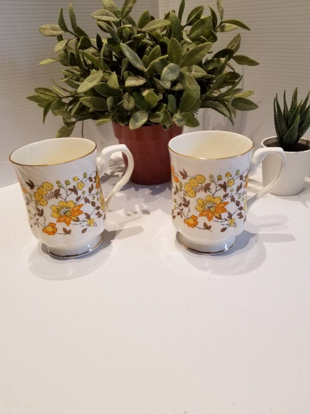 Vintage Hitkari Fine Bone China Floral Teacups, Set of Two, 70s Teacups ...