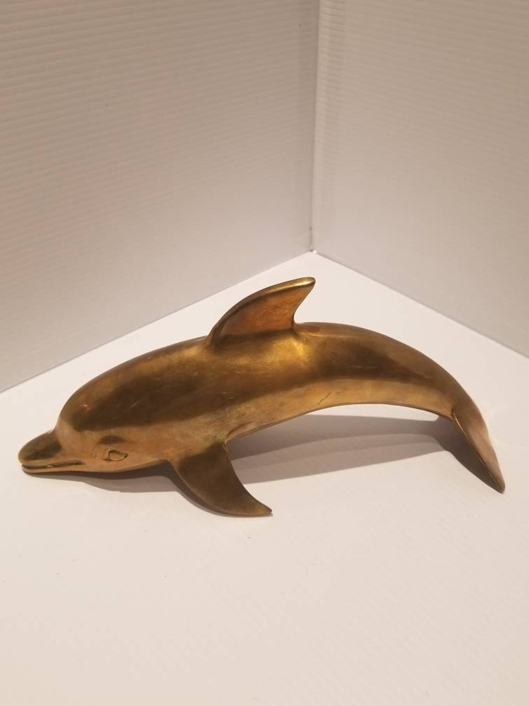 Vintage Brass Dolphin Statue, Korea, Brass Swimming Dolphin, Brass ...