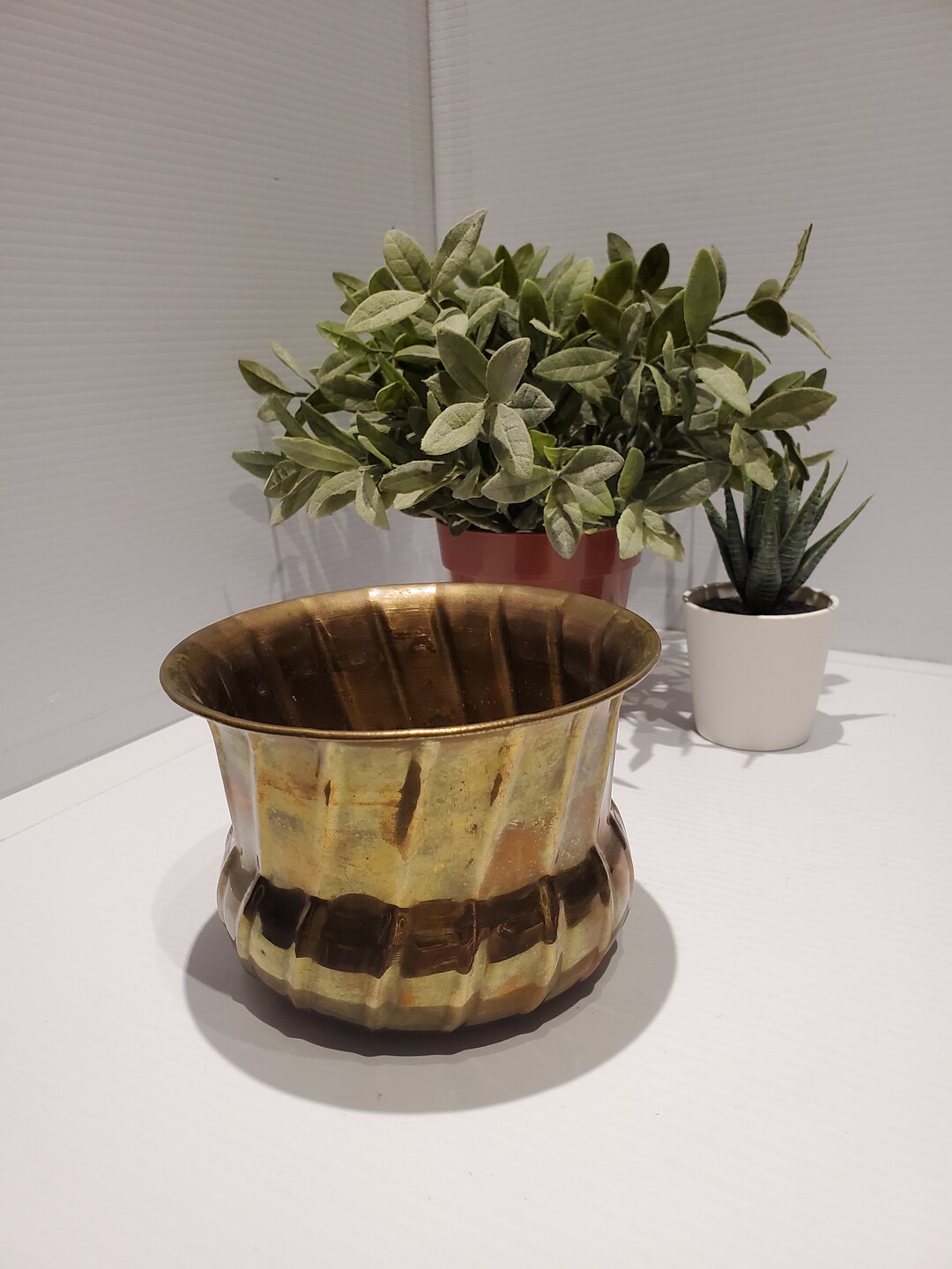 Vintage Rustic Brass Planter, Rustic Brass Decor, Old Planters, Brass ...