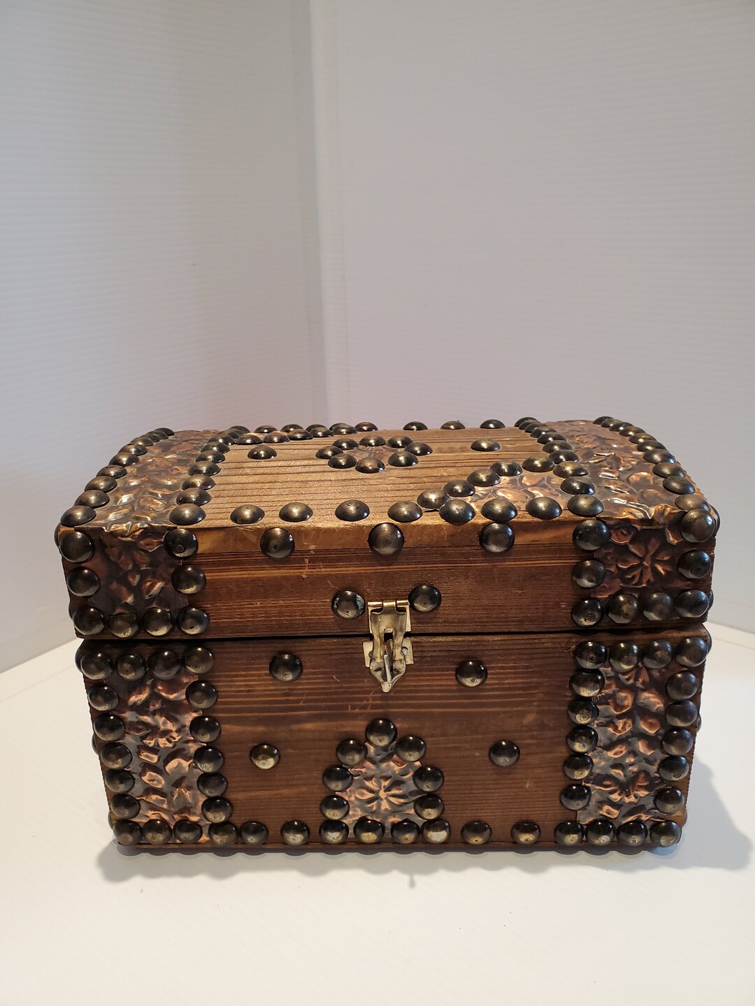 Vintage Rustic Studded Hinged Lid Wooden Box, Cabin Decor, Rustic ...