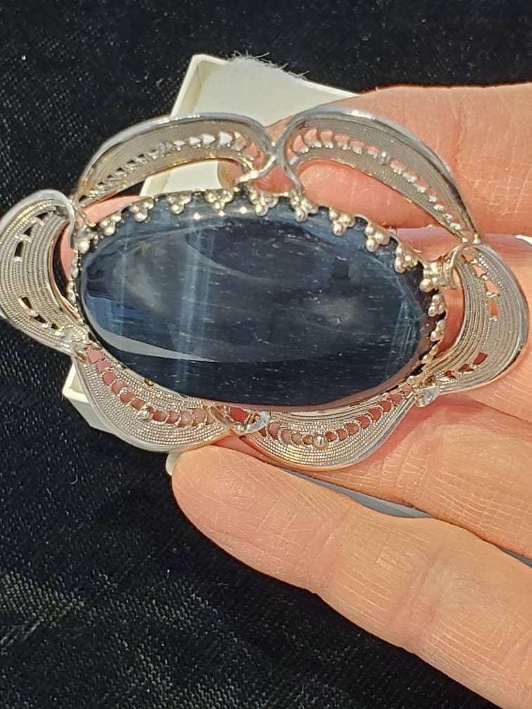 Vintage West Germany Brooch, Oval Victorian Style, Filigree Silver ...