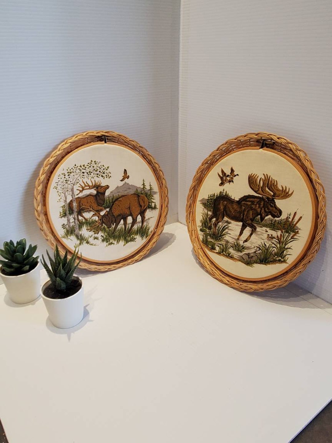Vintage Wicker and Fabric Moose Elk Wall Decor, Country Decor, Moose ...