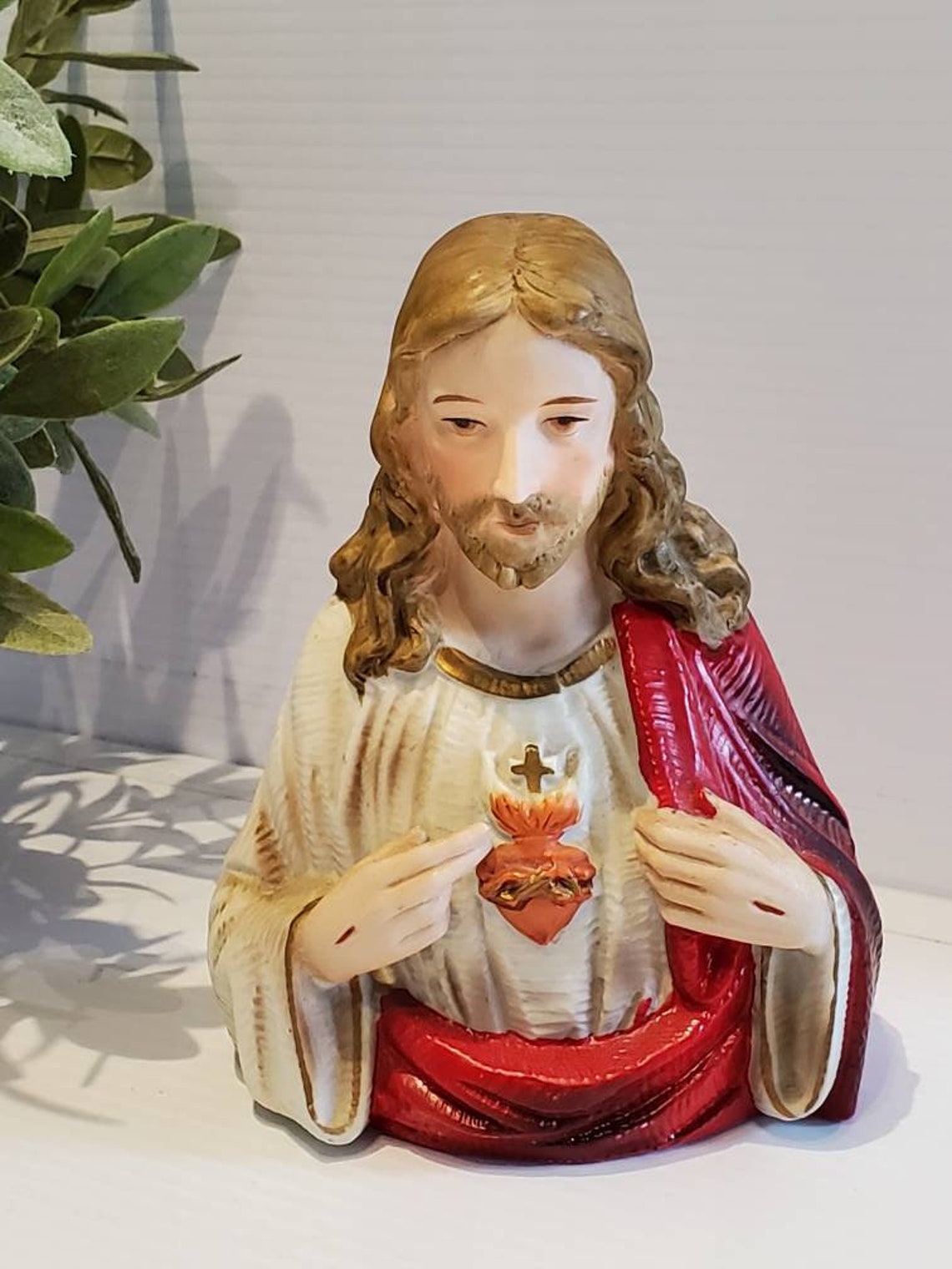 Vintage Ceramic Sacred Heart of Jesus Statue Religious Decor - Etsy