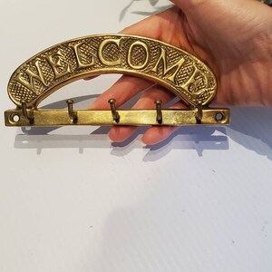 Vintage Brass Welcome Hook Wall Decor, Brass Collectibles, Old Welcome ...