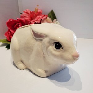 Vintage Ceramic White Bunny Planter, Bunny Plant Pot, Indoor Outdoor ...