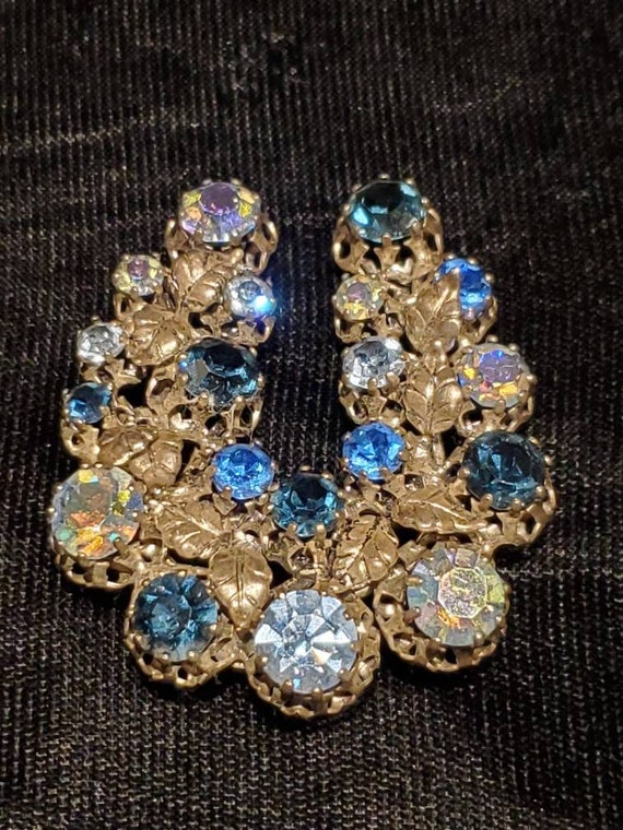 Vintage Triad Aurora Borealis Blue Rhinestone Brooch,… - Gem