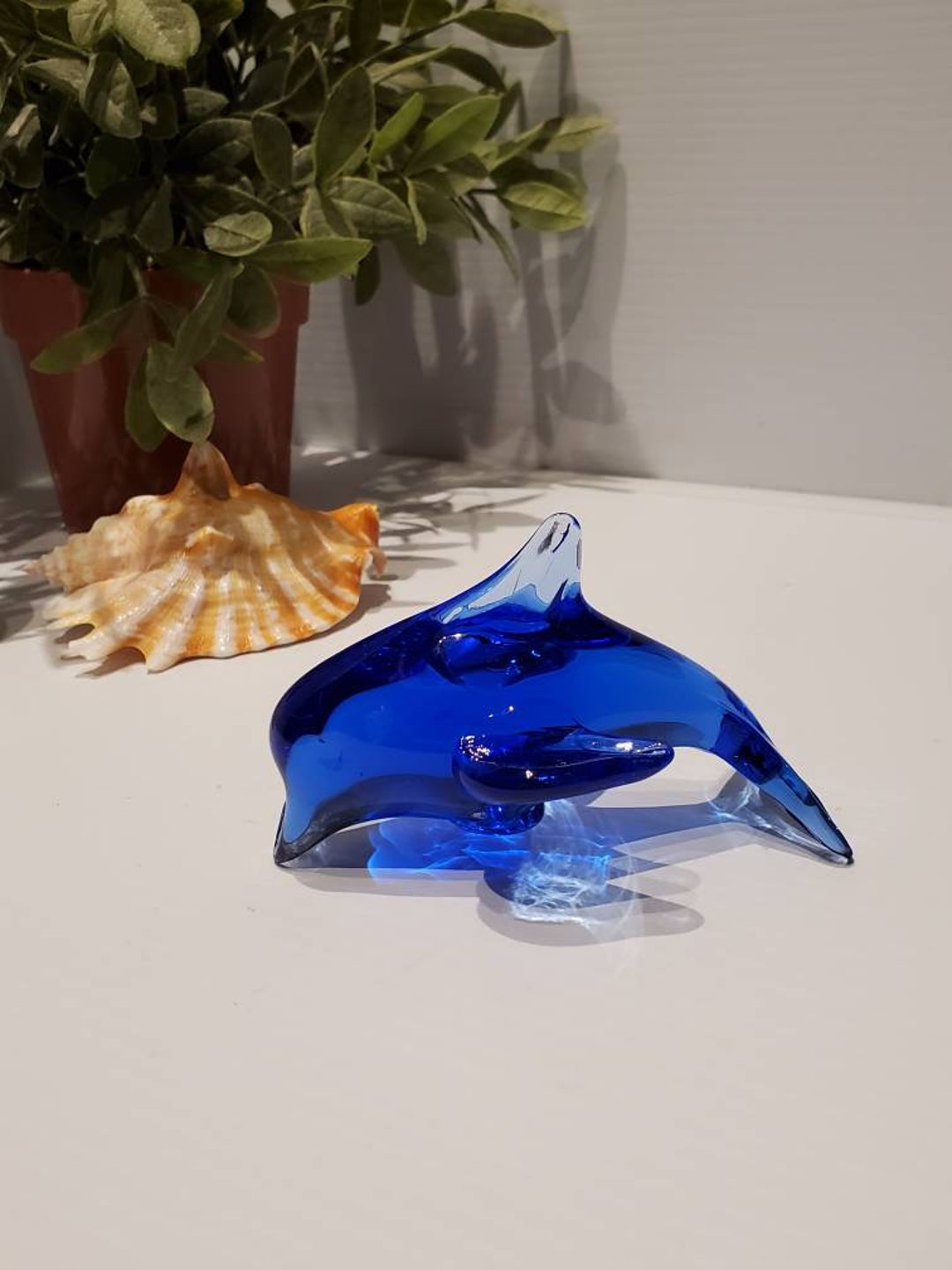 Vintage Art Glass Dolphin Figurine, Cobalt Blue Glass Dolphin, Hand ...