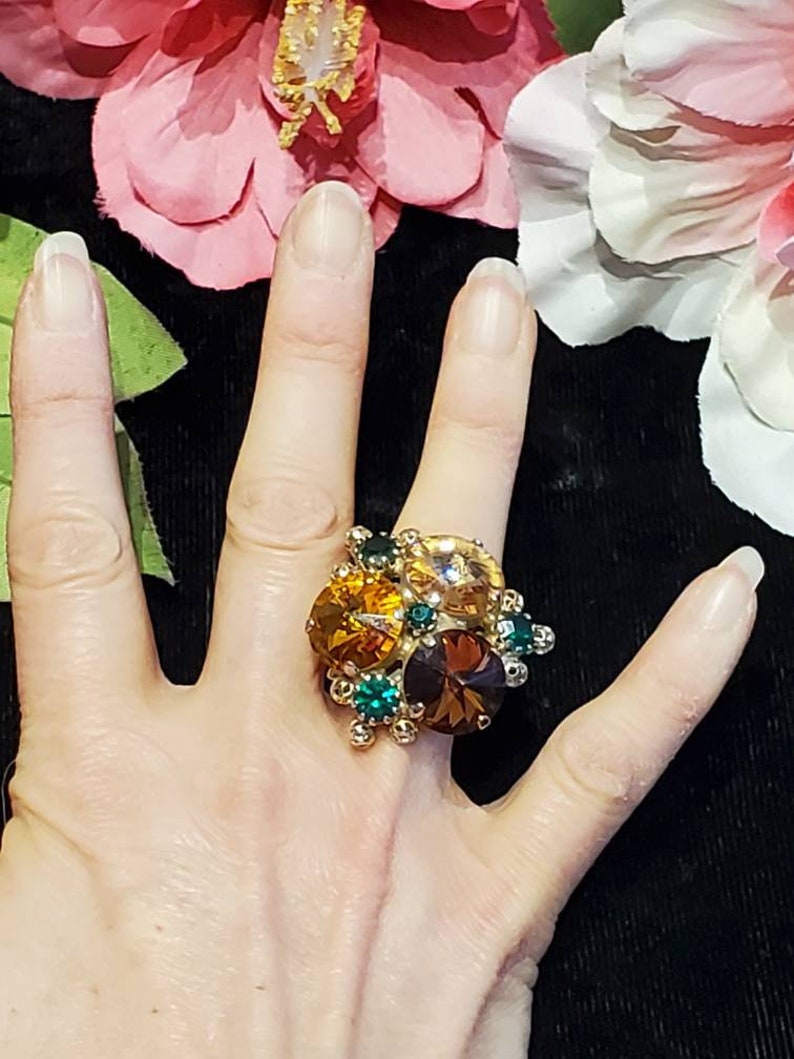 Vintage Monnaluna Italy Crystal Cluster Ring Size 7 Statement - Etsy