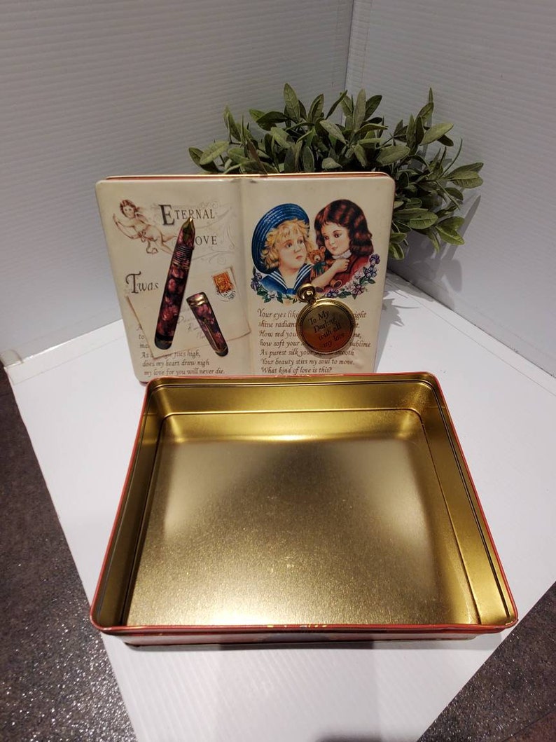 Vintage Victorian Style Stationary Tin Box, Eternal Love Tin, Silver ...