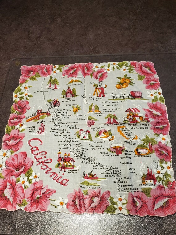 Vintage California Map Souvenir Handkerchief, Califor… - Gem