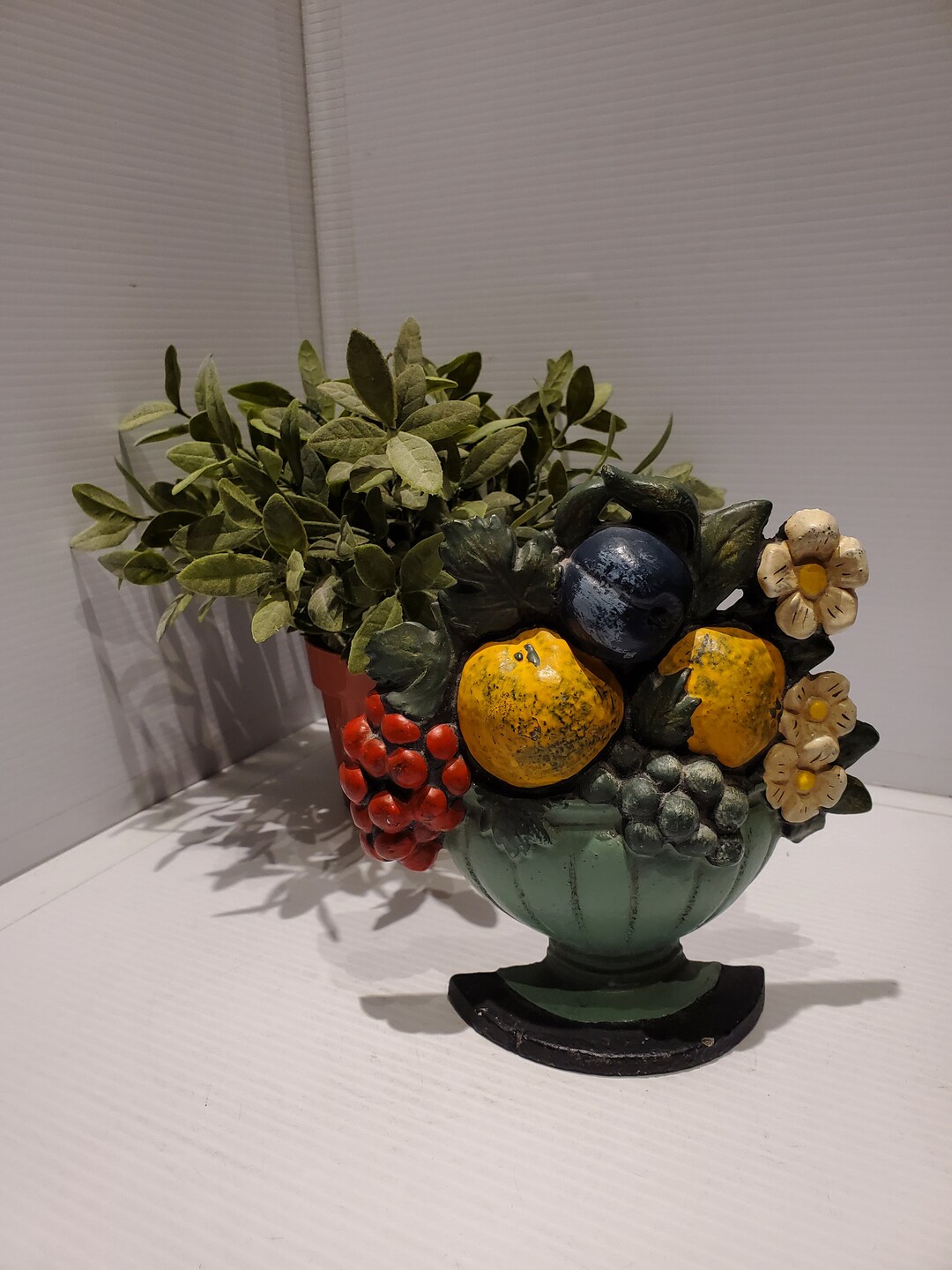 Antique Cast Iron Bowl of Fruit Doorstop, Cast Iron Decor, Primitive ...