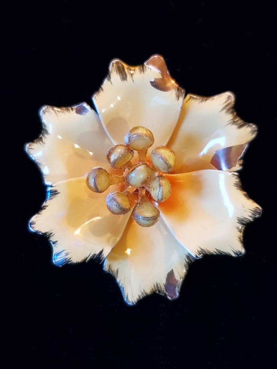 Vintage Enamel Metal 3D Flower Brooch, 60s Metal Flower Brooch Pin ...