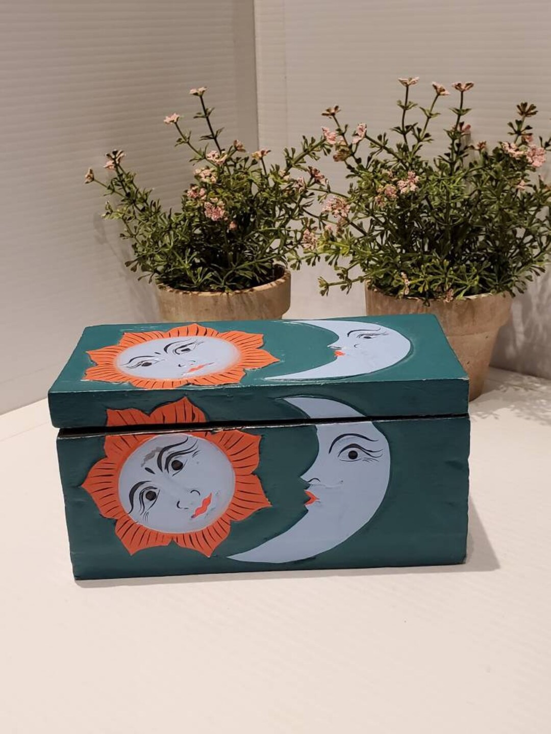 Vintage Indonesian Moon and Sun Box, Moon and Sun Decor, Hand Painted ...