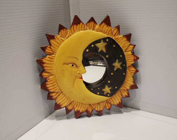 Vintage Wood Moon Sun Stars Mirror, Folk Style Moon Sun Mirror, Shabby ...