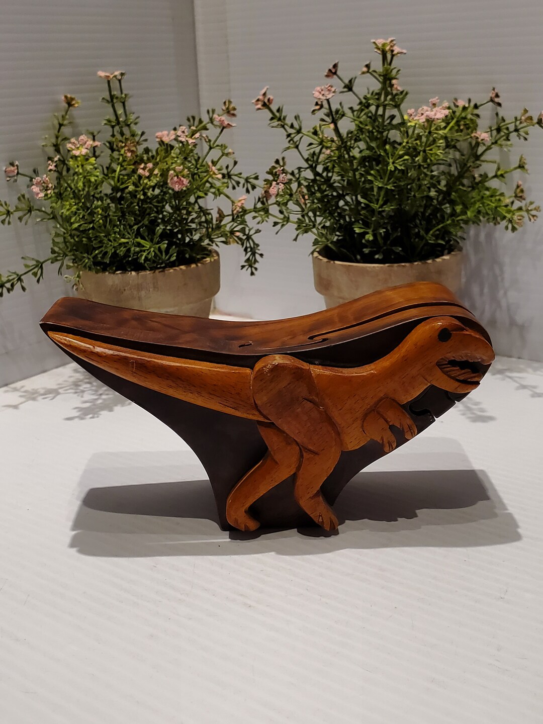 Vintage Handcrafted Wood Elephant Puzzle, Mom and Baby Elephant ...