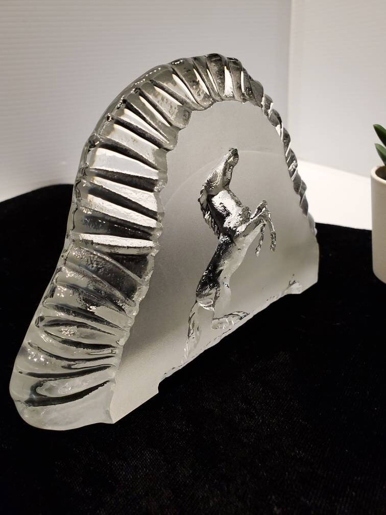 Vintage Glass Horse Paperweight Etched 3D Zabkowice Poland | Etsy