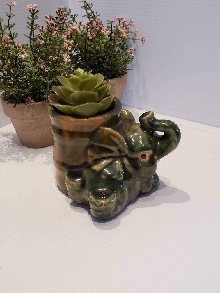 Vintage Green Pottery Lucky Elephant Planter Elephant Decor | Etsy