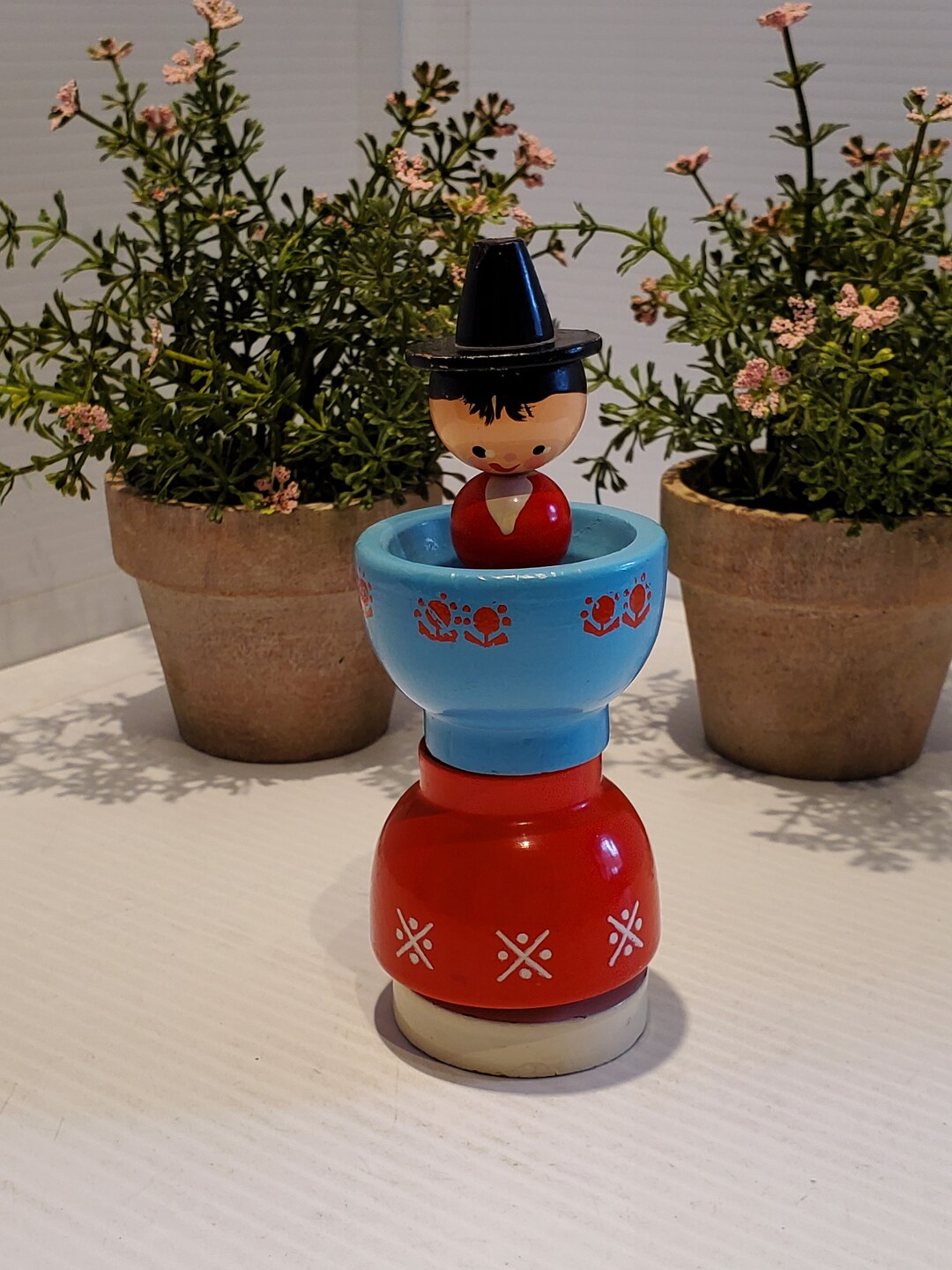 Vintage Wooden Folk Art Italian Toy Rattle and Egg Cups, Ethnic Wood ...