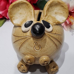 Vintage Anthropomorphic Pottery Mouse Coin Bank, Handmade Mouse Bank ...