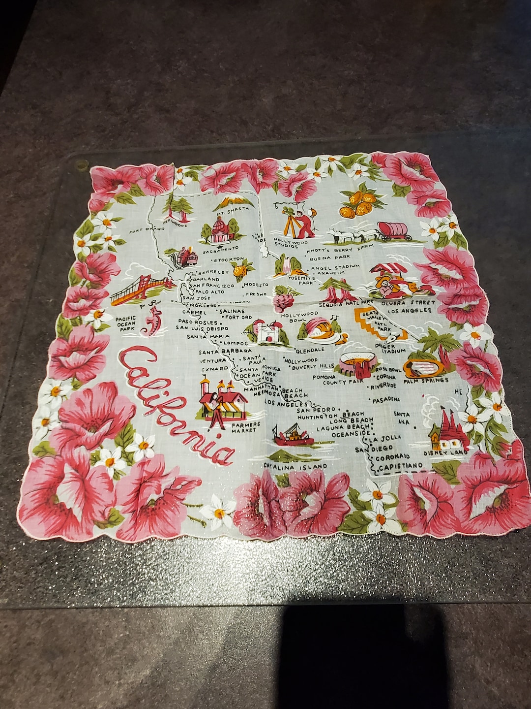 Vintage California Map Souvenir Handkerchief, California Tissue Linen ...