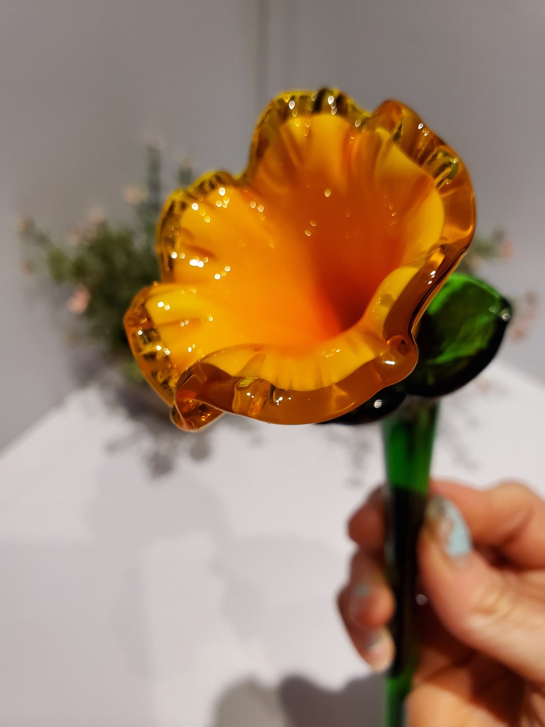 Vintage Blown Glass Murano Long Stem Yellow Daffodil Flower, Yellow Art ...