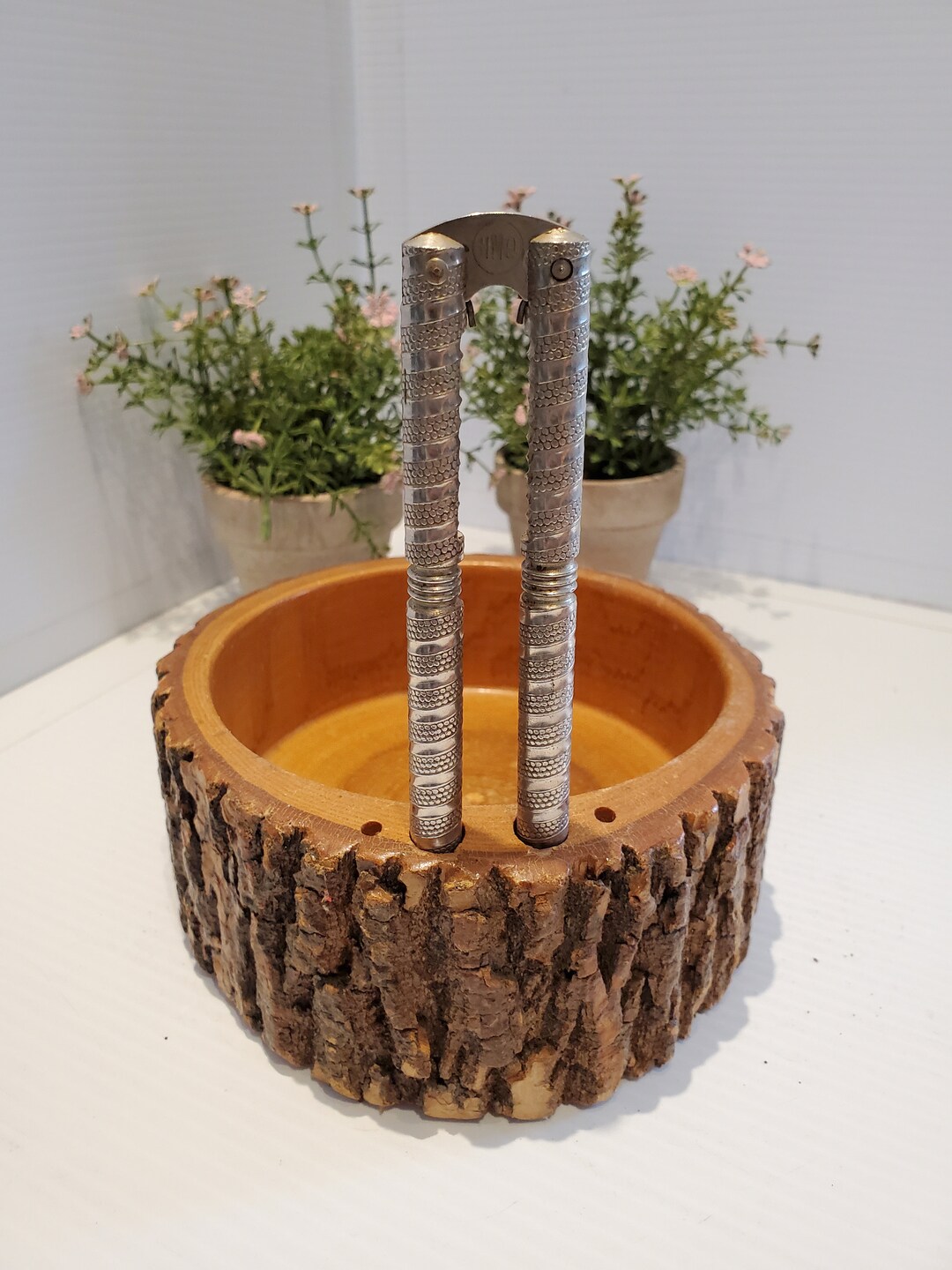 Vintage Wooden Bark Nut Cracker Bowl, Cottage Chic, Snack Servingware ...