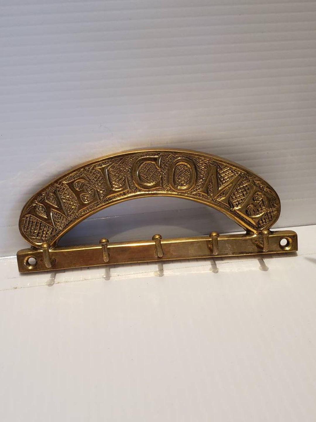 Vintage Brass Welcome Hook Wall Decor, Brass Collectibles, Old Welcome ...