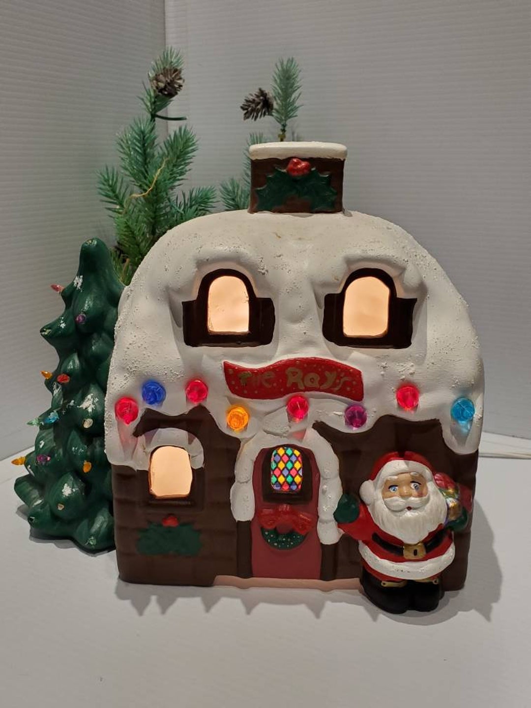Vintage Ceramic Christmas Peg Light up House, Santa House, Colored Peg ...