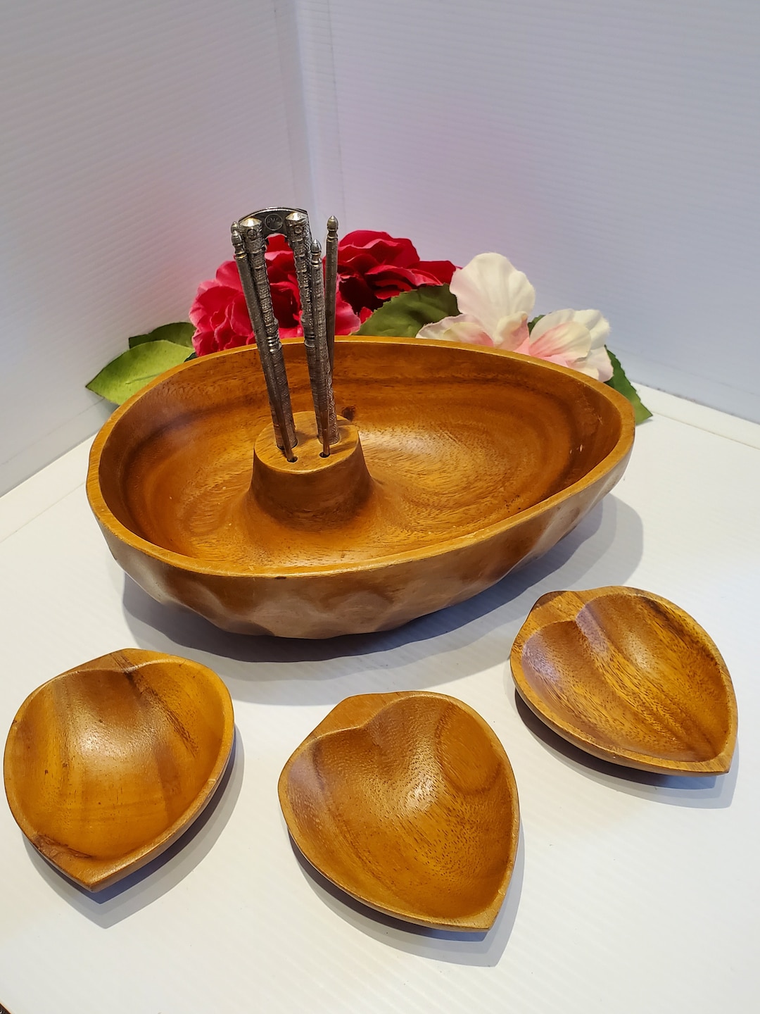 Vintage Wooden Nut Bowl Set, Mid Century Nut Bowl, Nut Cracker Bowl Set ...