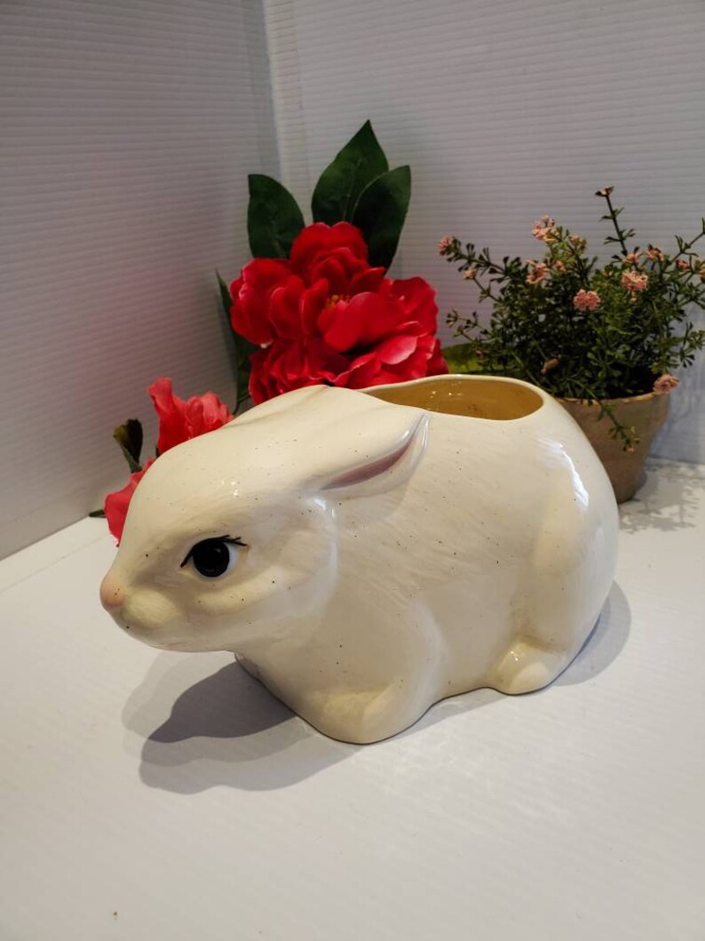 Vintage Ceramic White Bunny Planter, Bunny Plant Pot, Indoor Outdoor ...