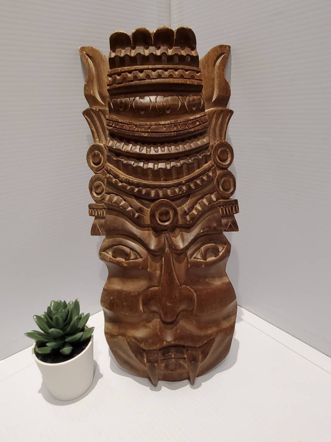 Vintage Hand Carved Tribal Wall Mask, Ecuadorian Mask, Fanged Tribal ...