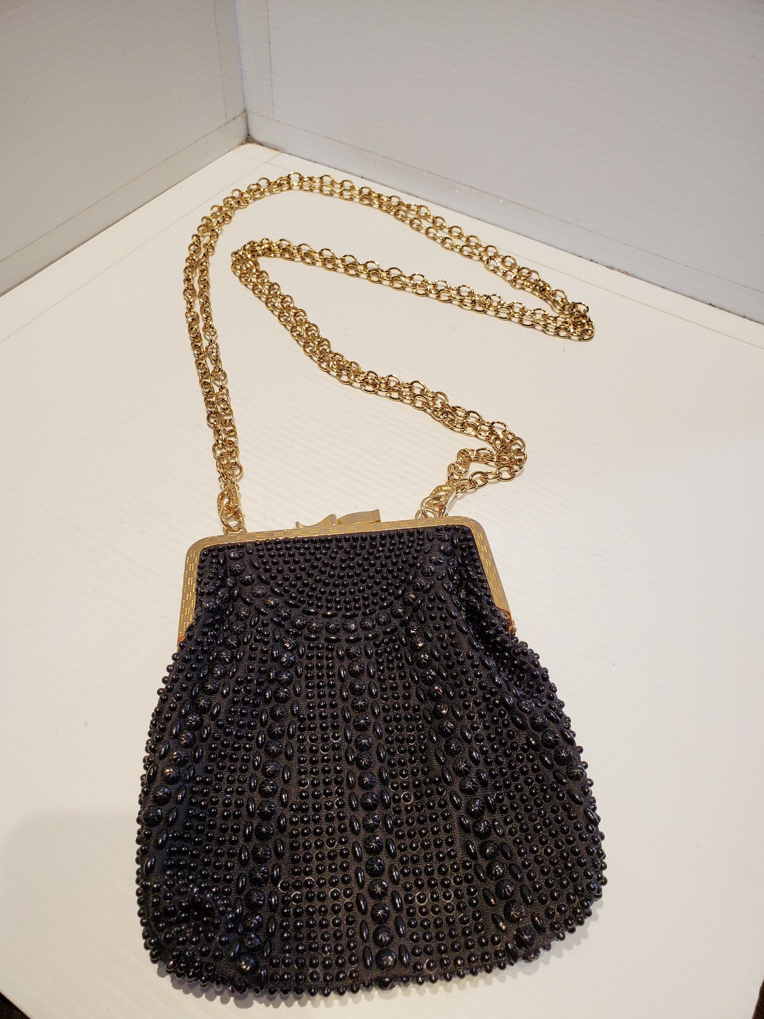 Vintage Black Leni Perez Seed Bead Clutch Purse, Black Formal Clutch ...