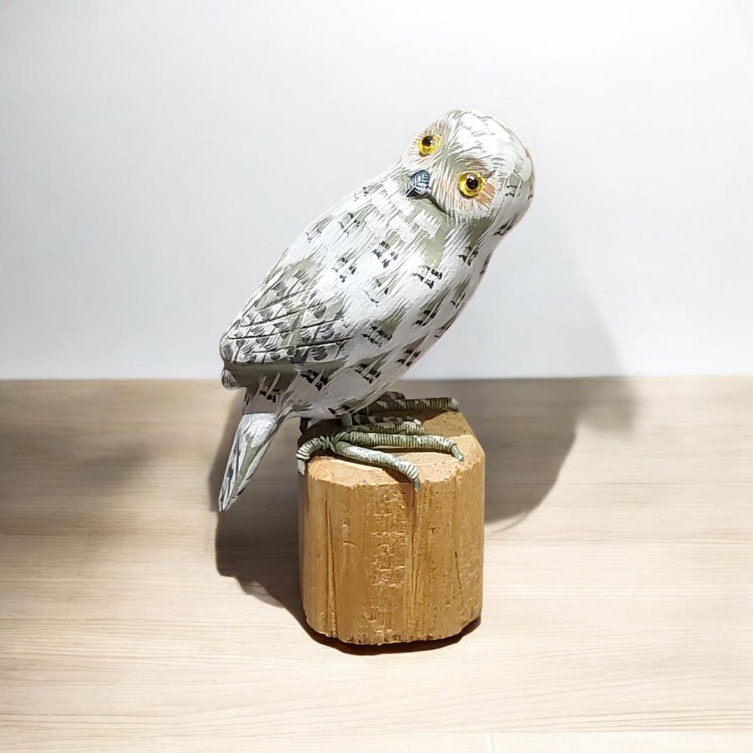 Vintage Etched Wooden Owl Statue, Hand Carved, Wooden Folk Art Owl ...
