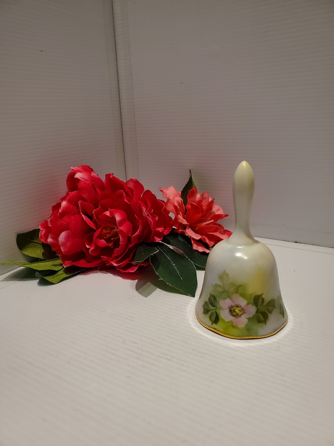 Vintage Floral Hand Painted Ceramic Bell, 80s Painted Floral Bell ...