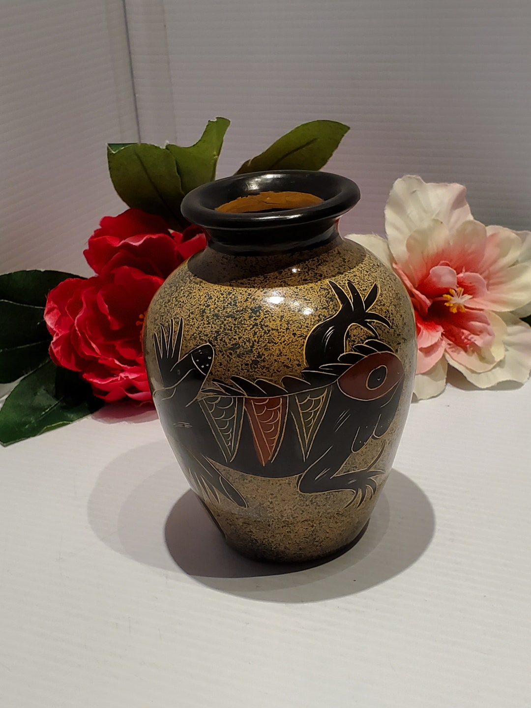 Vintage Handpainted Nicaragua Pottery Lizard Vase, Nicaraguan Art ...