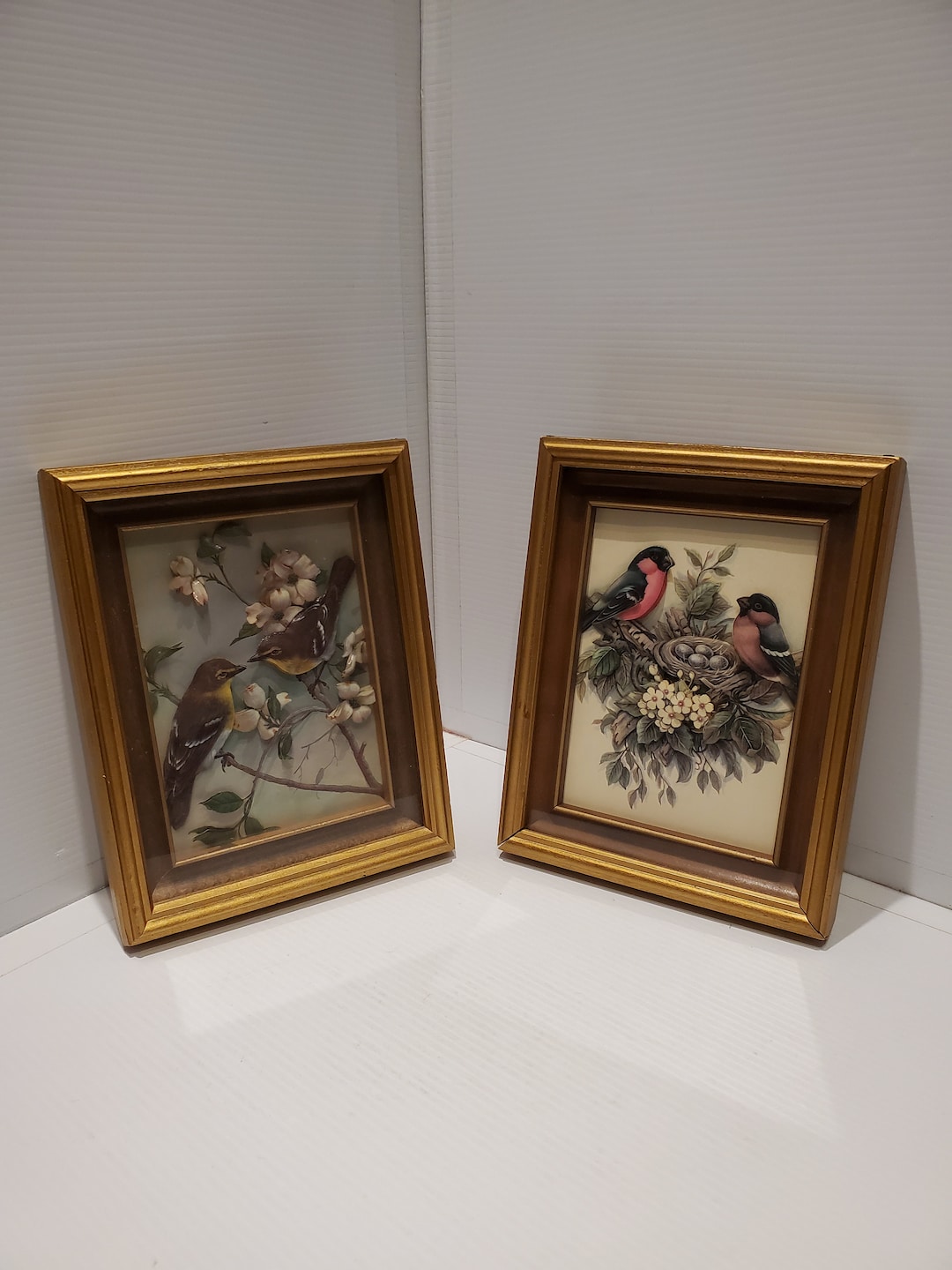 Vintage 3D Paper Toile Bird Shadow Box Picture Set, Bird Wall Art, Bird ...